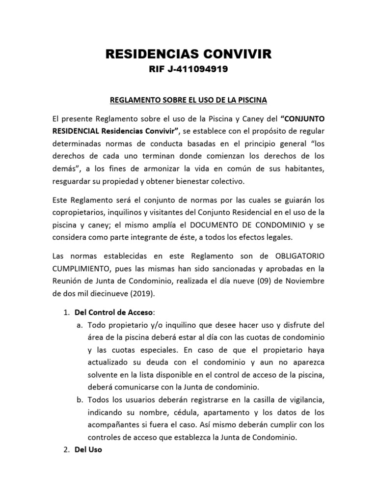 Reglamento Piscina 3 Previa Autrizacion | PDF | Condominio | Multa (pena)