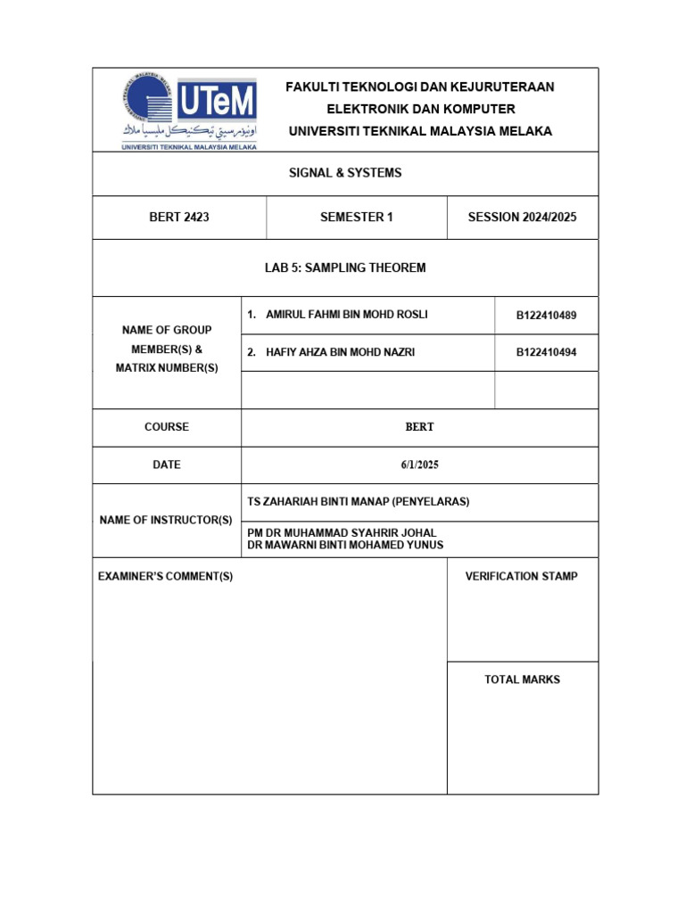 Lab 5 Signal & System | PDF | Sampling (Signal Processing ...