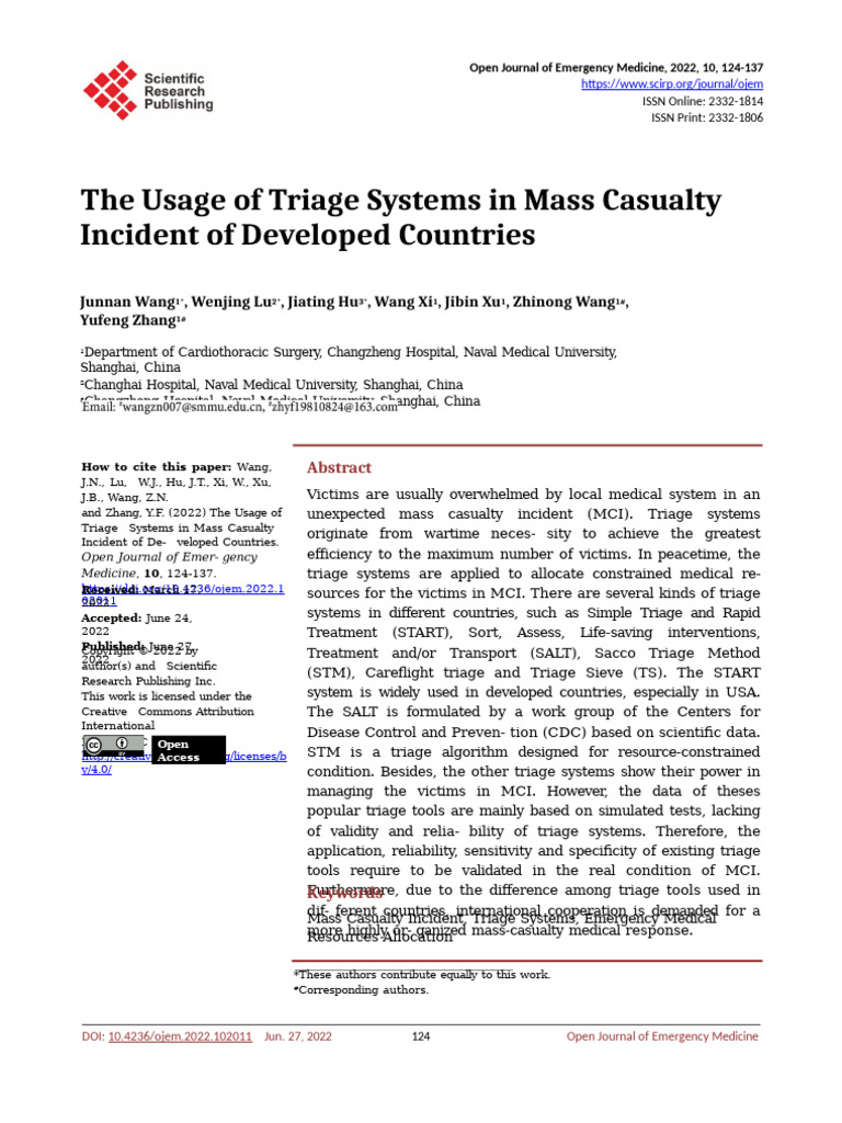 The Usage of Triage Systems in Mass Casualty Incid | PDF | Emergency ...