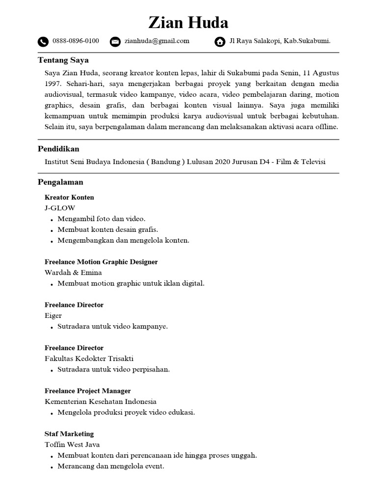 Contoh CV Terbaru 2025 | PDF