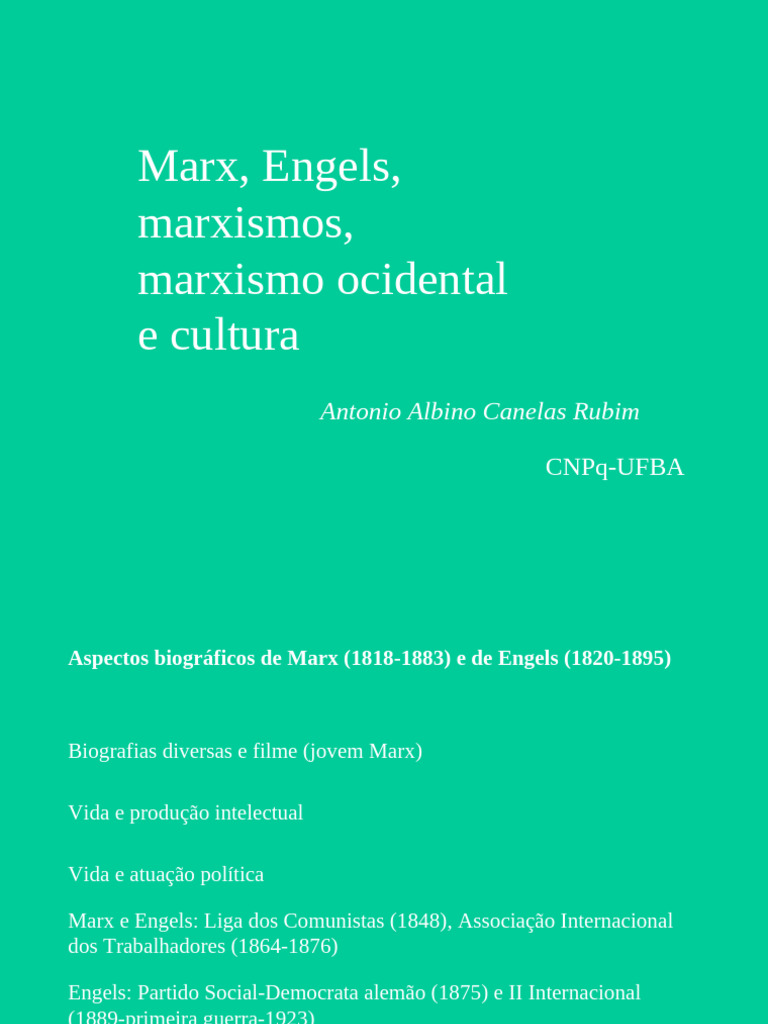 Apresentação - Marx, Engels, marxismos, marxismo ocidental e cultura ...