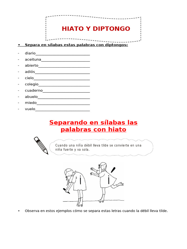 Hiato y Diptongo: Ejercicios Prácticos | PDF