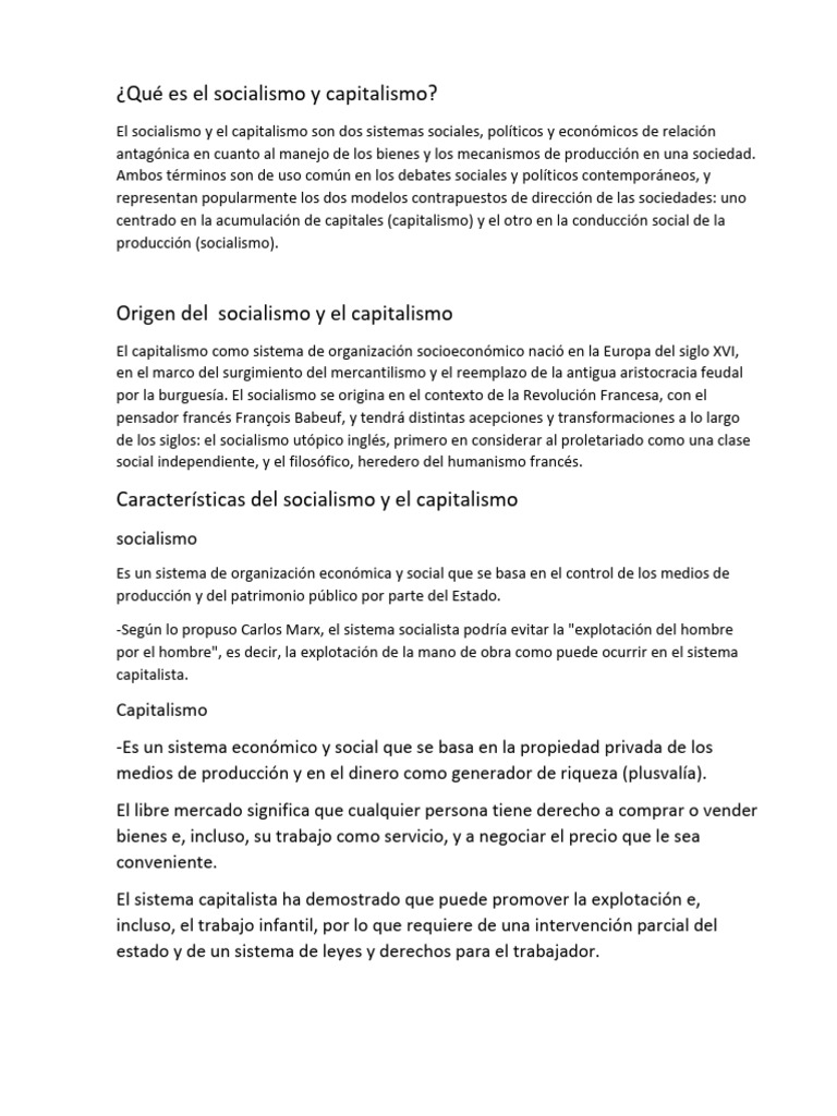 el socialismo y el capitalismo | PDF | Capitalismo | Socialismo