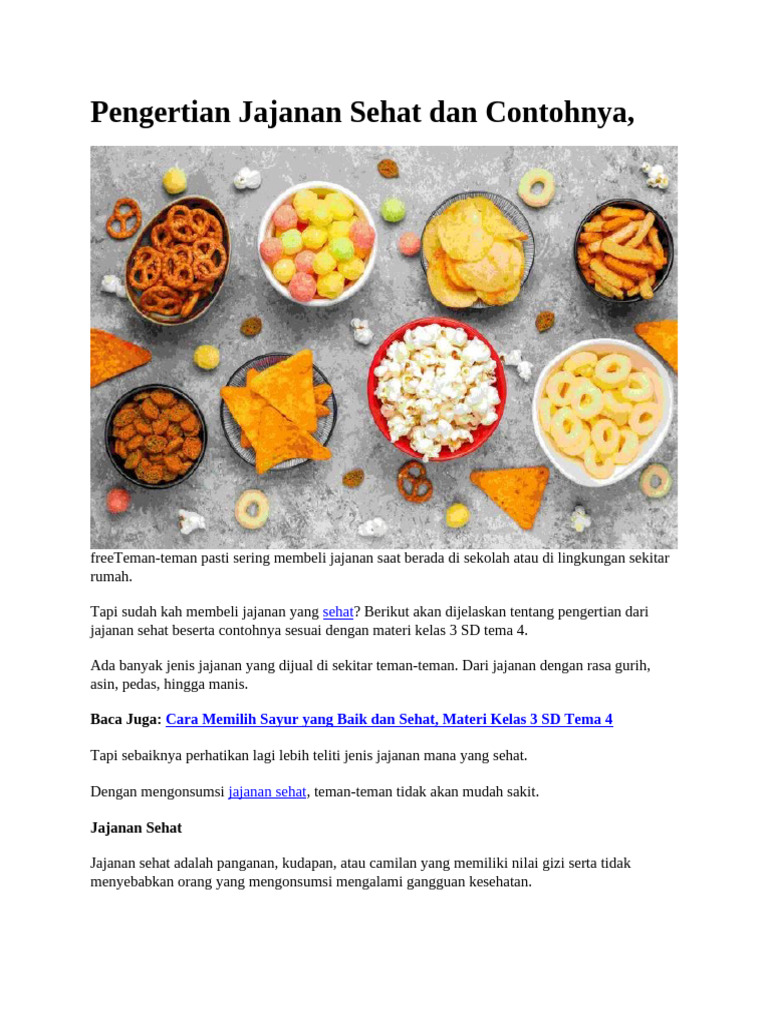 Pengertian Jajanan Sehat dan Contohnya | PDF