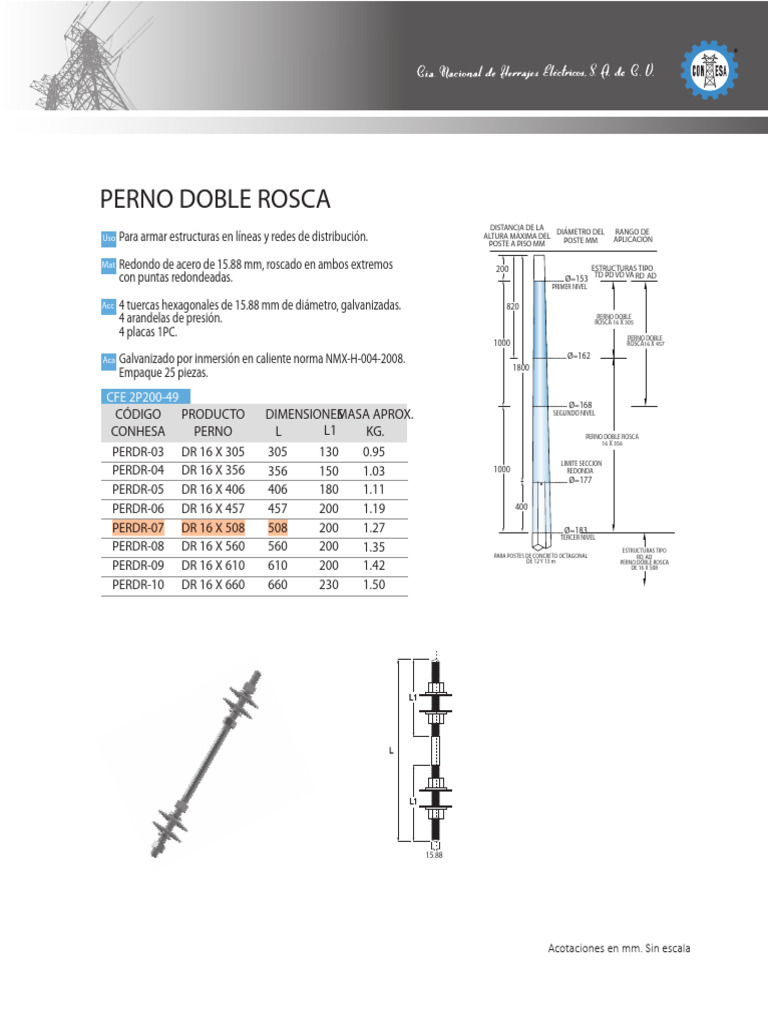HOJA-TECNICA-PERNO-DOBLE-ROSCA (1) | PDF | Tornillo | Herramientas