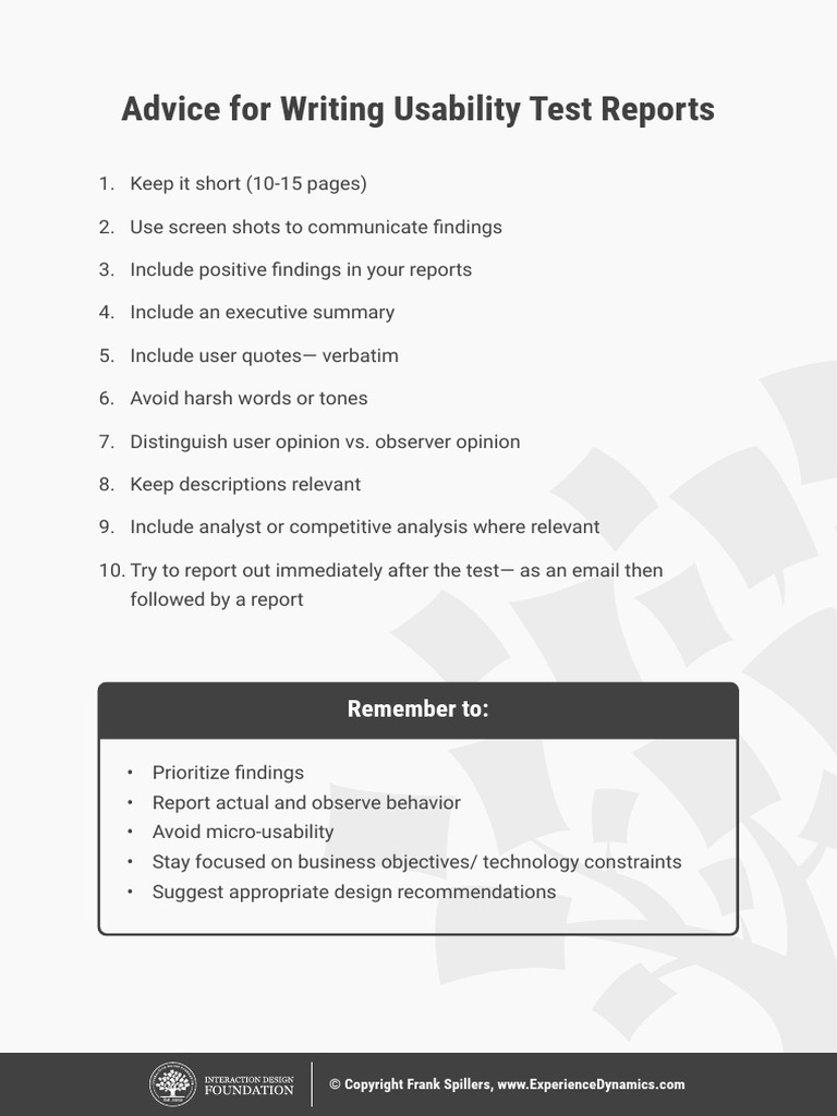 Advice for Writing Usability Test Reports | PDF