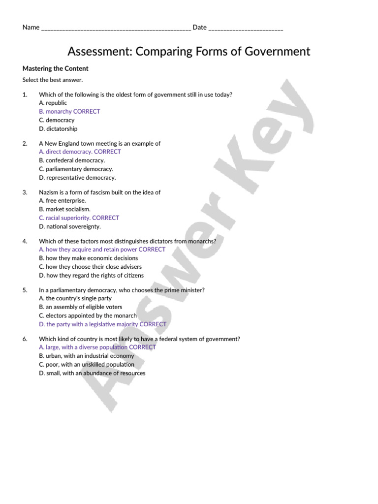 Unit-1 - Assessment - Comparing - Forms - of - Government - Answey ...