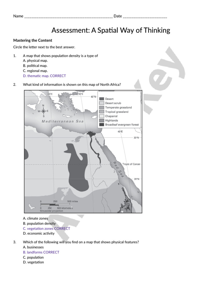Unit-1-Assessment A Spatial Way of Thinking Answer Key | PDF | Map ...
