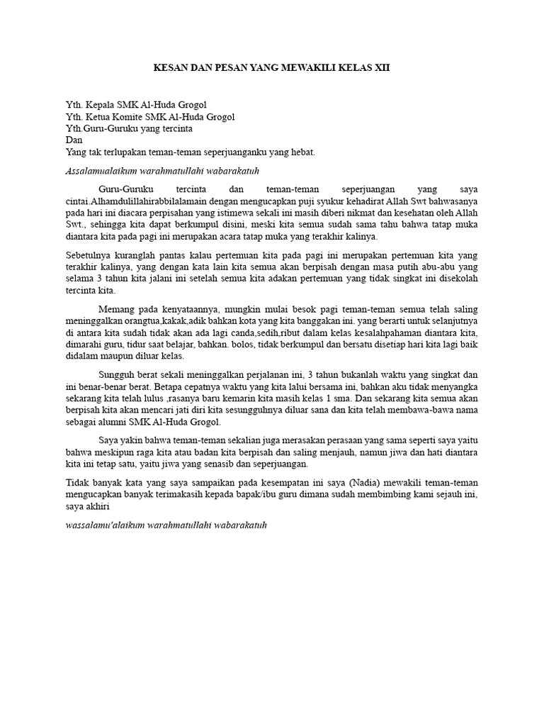 Kesan Dan Pesan Yang Mewakili Kelas Xii | PDF