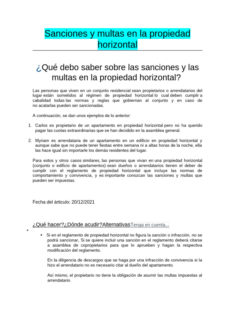 Multas y sanciones en propiedad horizontal | PDF | Multa (pena) | Propiedad