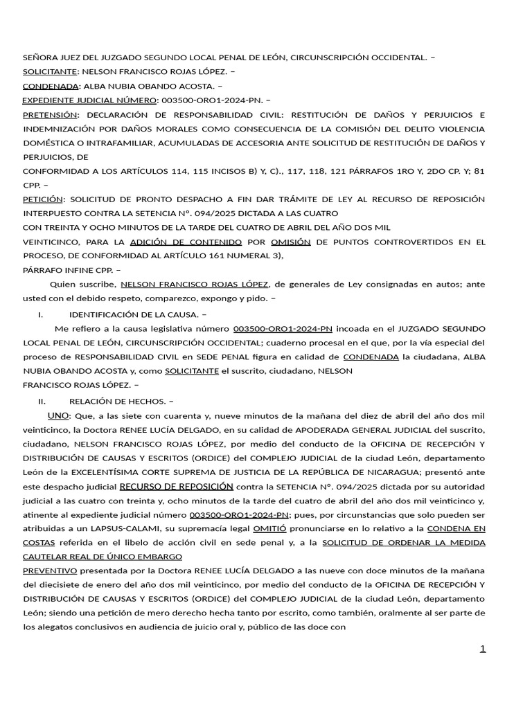 IMPULSO RECURSO DE REPOSICIÓN - 003500-ORO1-2024-PN - Nelson Rojas ...