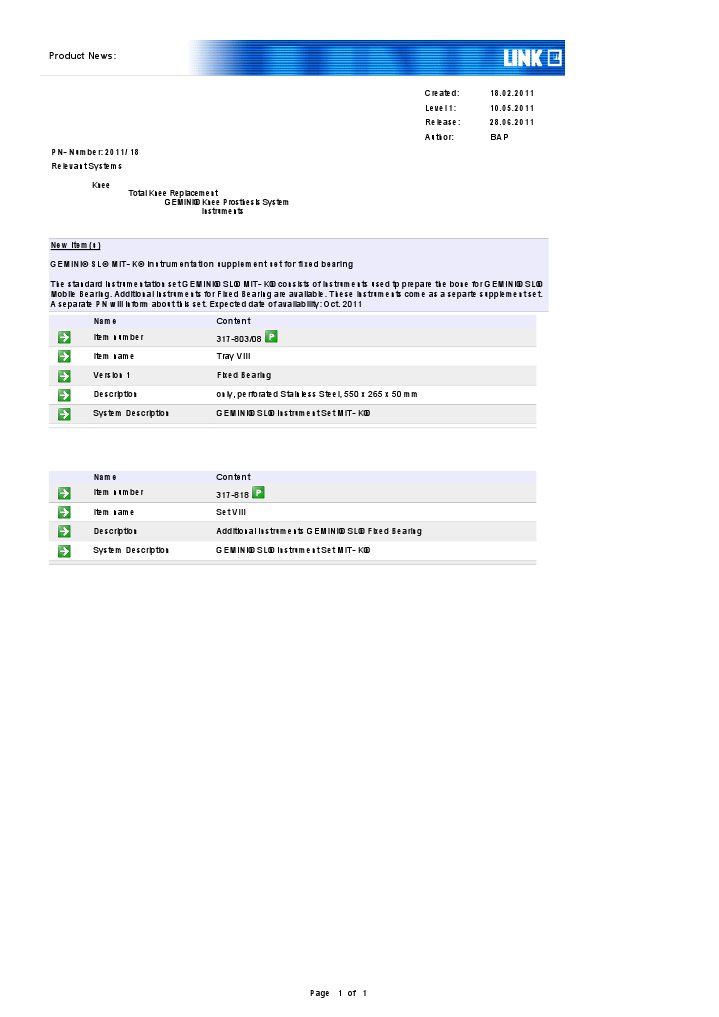 2011 18 GEMINI SL MIT K Knee Replacement Instr | PDF