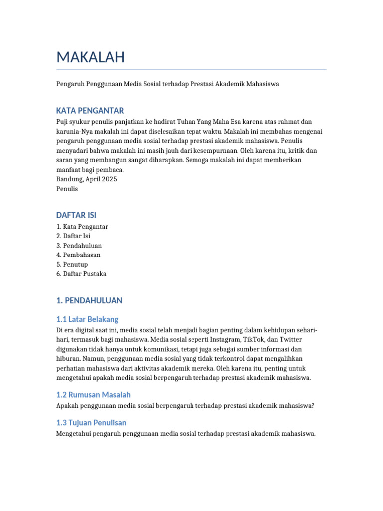 Makalah Pengaruh Media Sosial Terhadap Prestasi Akademik Mahasiswa | PDF