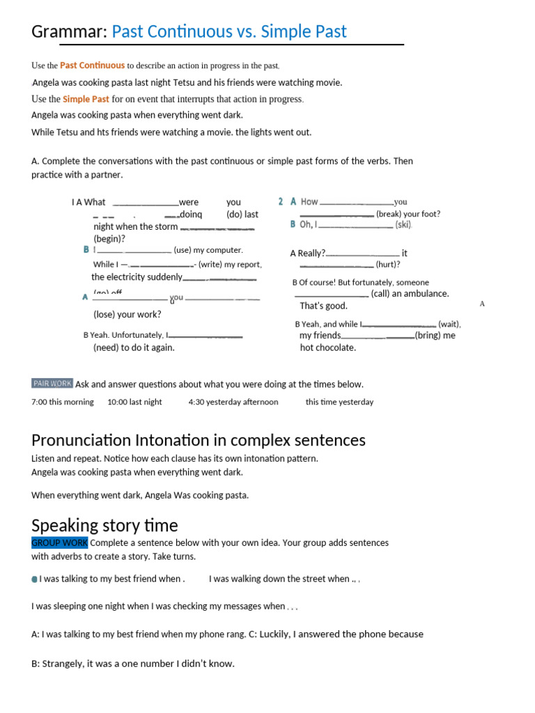 Past Continuous vs. Simple Past Guide | PDF | Semantic Units | Language ...