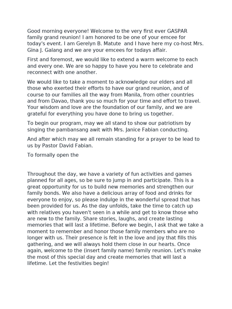 Emcee For Family Reunion | PDF