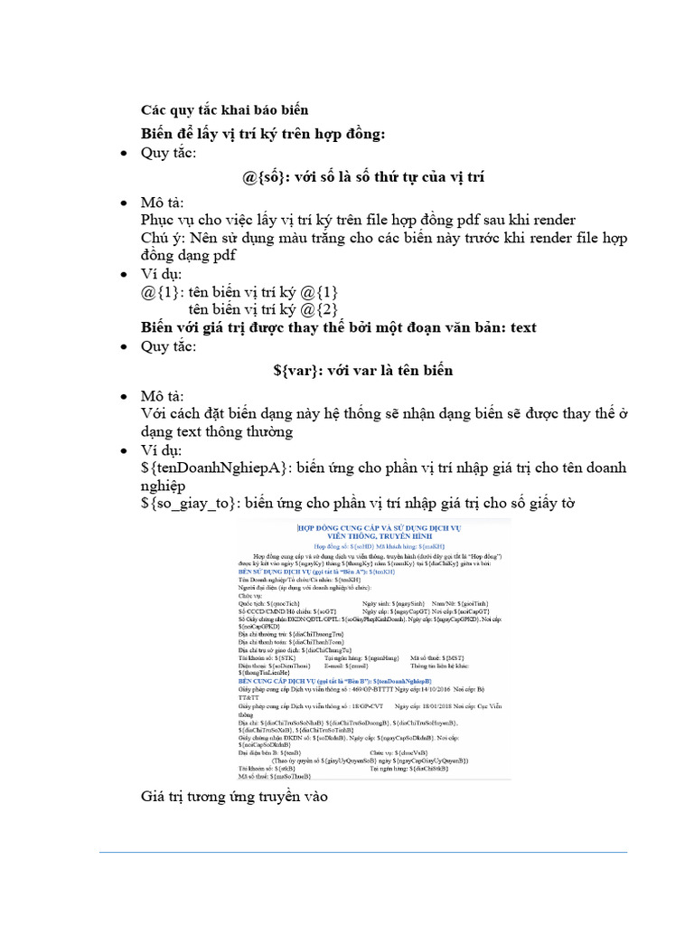 【VNPT】EContract Template - HDSD - quy Tắc Điền Biến - v1.0 | PDF