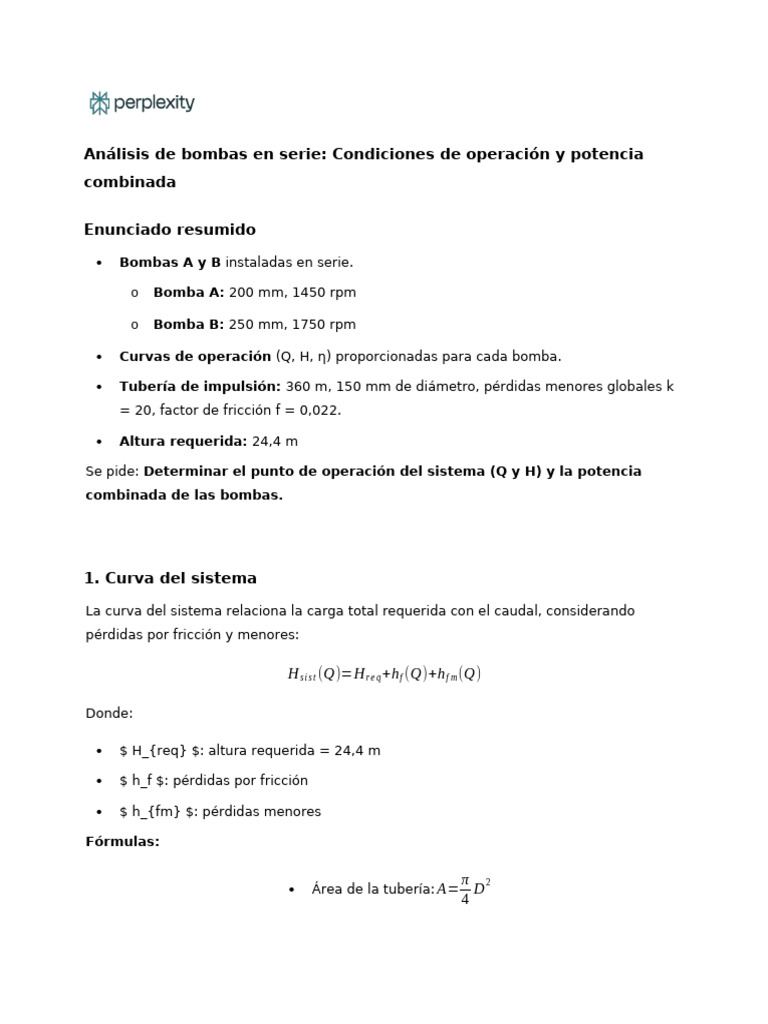 Análisis de bombas en serie_ Condiciones de operac | PDF | Ingeniería mecánica