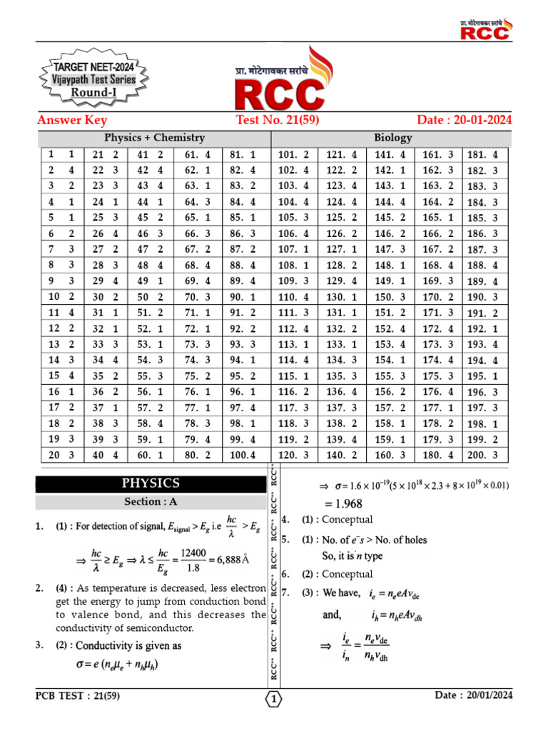Test-21 RCC Vijaypath Solution | PDF | Electricity | Semiconductor Devices