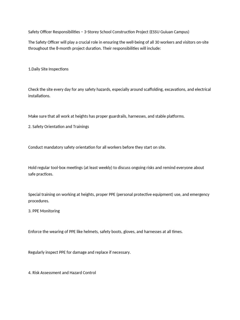 Safety Officer Duties for School Construction | PDF