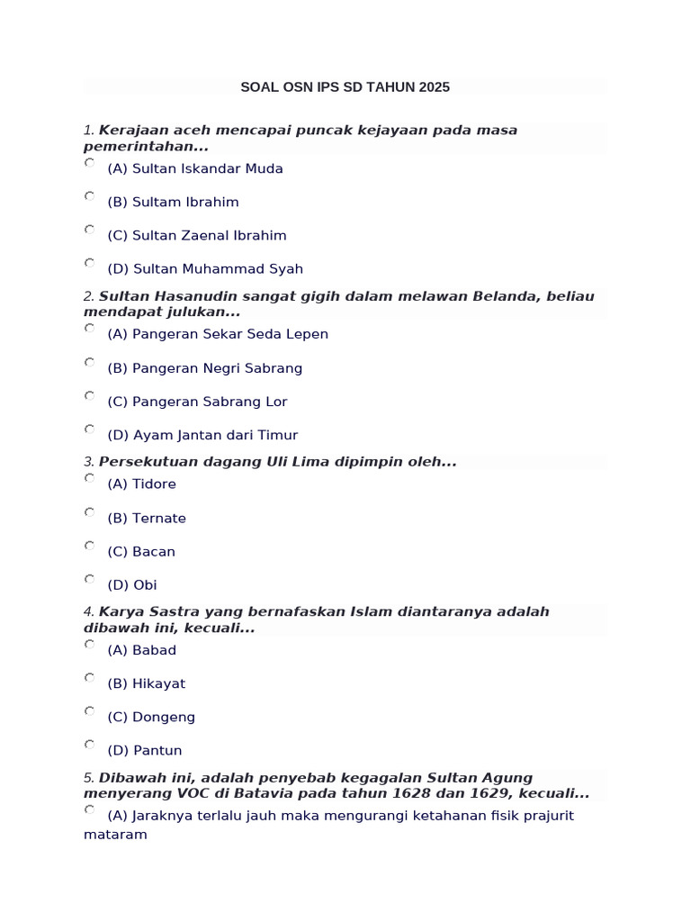 Soal OSN IPS SD 2025 dan Kunci Jawaban | PDF