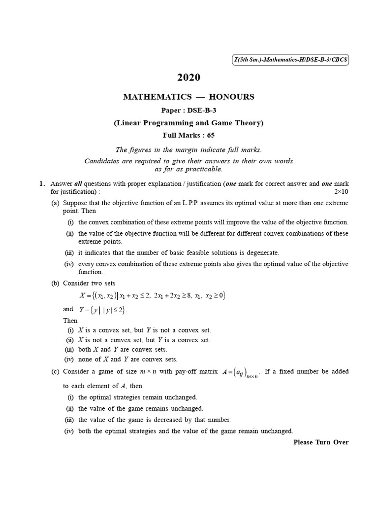 CU-2020 B.A. B.Sc. (Honours) Mathematics Semester-V Paper-DSE-B-3 QP | PDF | Mathematical ...