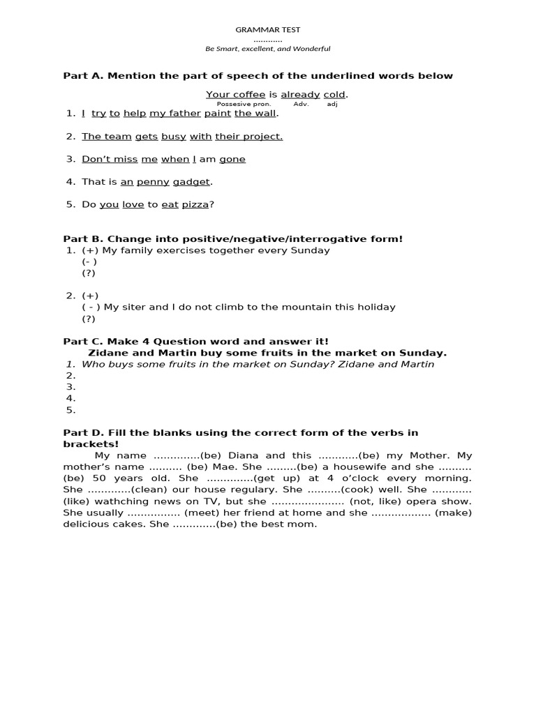 Grammar Test | PDF