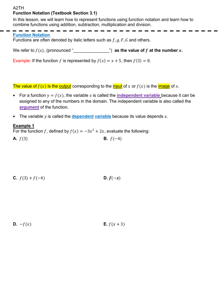 Lesson 2 - Function Notation | PDF