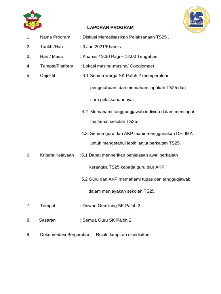 TS3 LAPORAN PROGRAM SK PALOH 2 | PDF