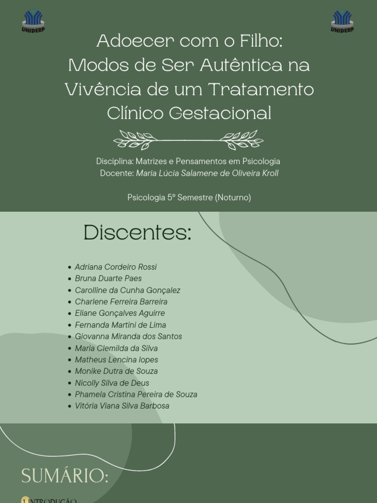 Grupo 4 Adoecer Com o Filho Modos de Ser Autêntica Na Vivência de Um Tratamento Clínico ...