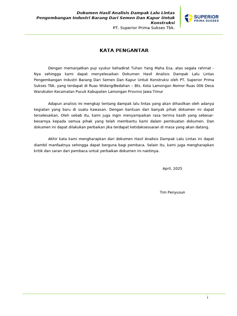 Kata Pengantar PT. SUPERIOR PRIMA SUKSES P2 | PDF