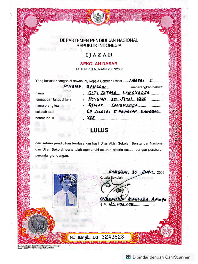 ijazah SD Siti Fatma Langkadja | PDF
