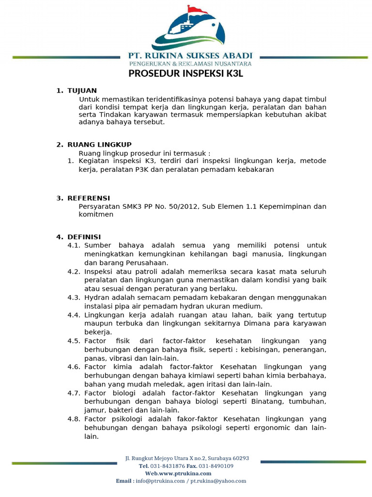 PROSEDUR INSPEKSI K3L Rev | PDF