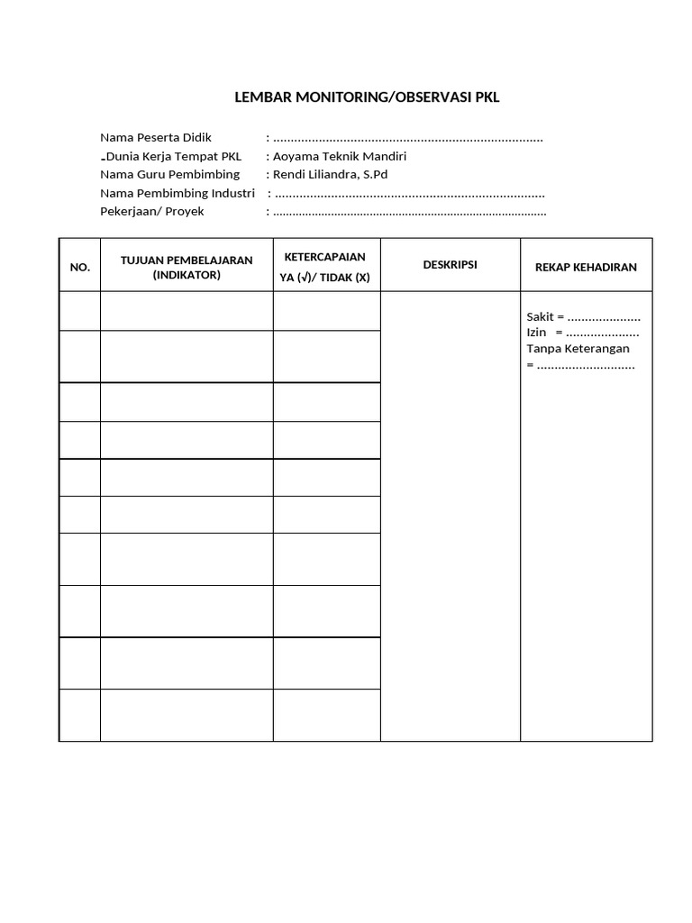 Lembar Monitoring PKL 2024 | PDF
