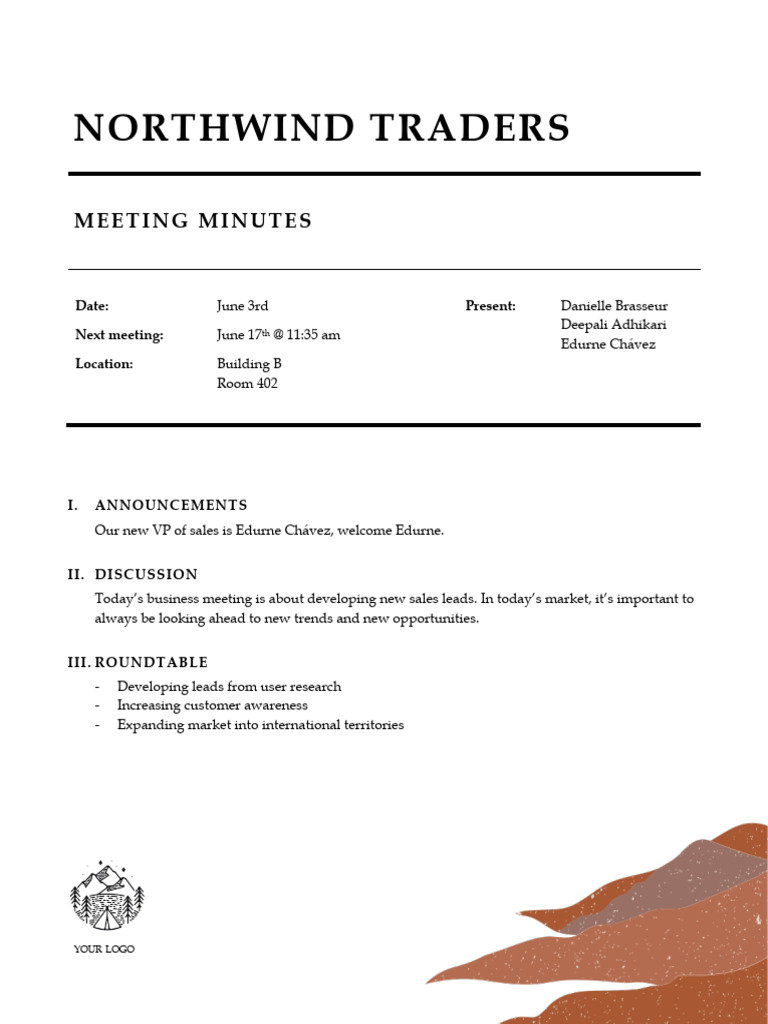 Northwind Traders: Meeting Minutes | PDF
