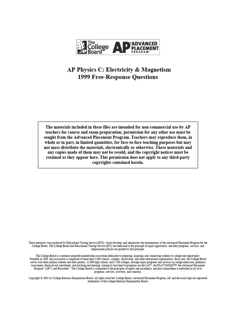 1999 AP Physics C E&M Free-Response | PDF | Sphere | Advanced Placement