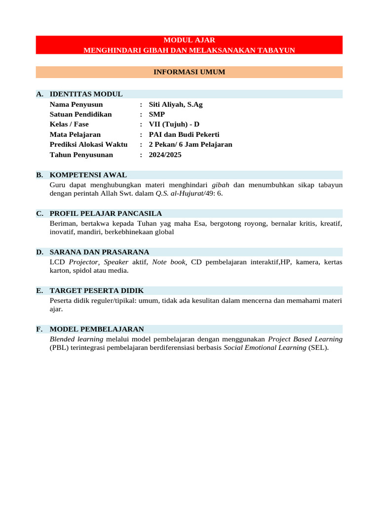 Modul Ajar Kelas 7 PAI - Bab 8 | PDF