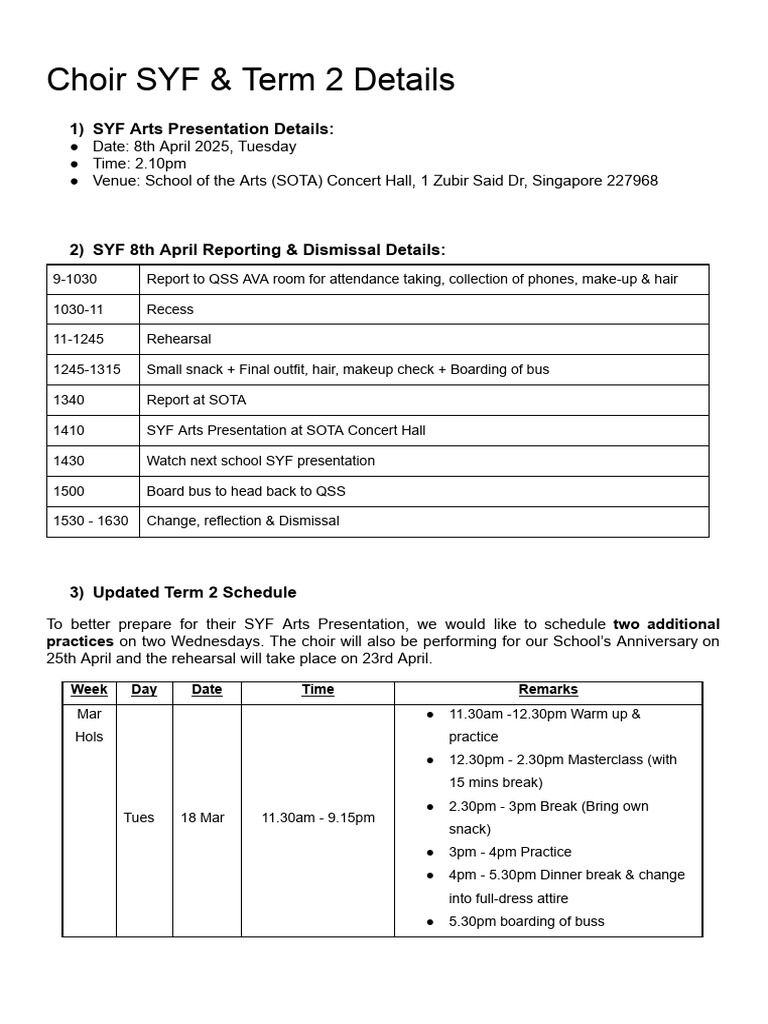 Choir SYF & Term 2 Details (for students) | PDF | Uniforms | Fashion