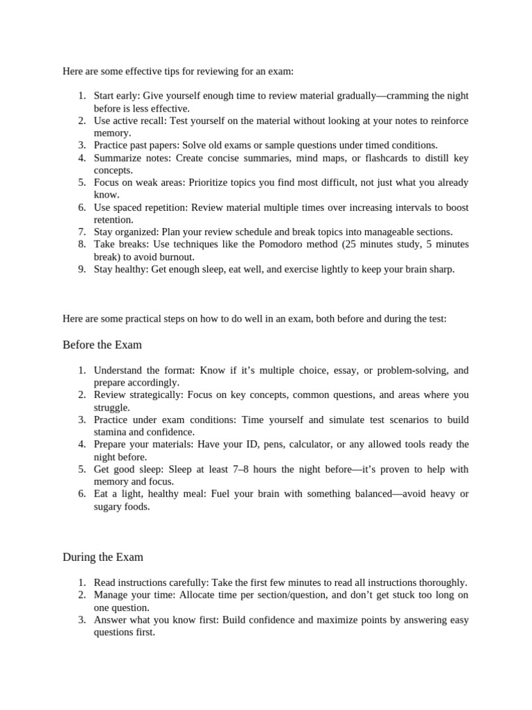 Effective Tips For Reviewing For An Exam | PDF