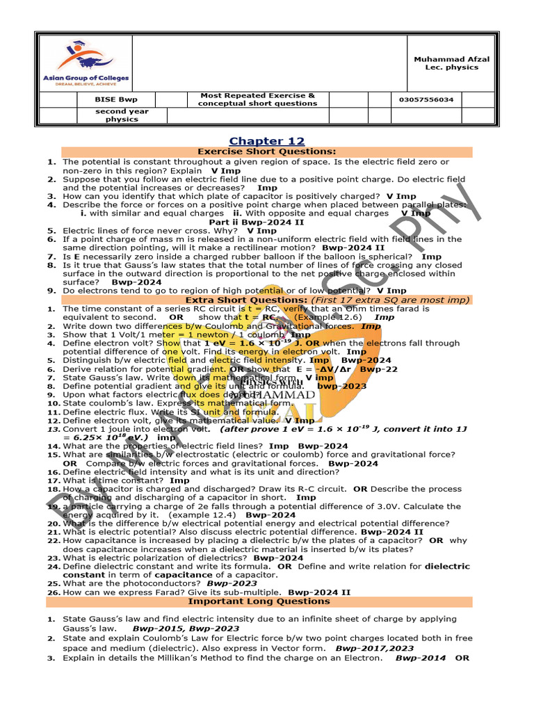 2ndyear Physics Notes by M.afzal AGC | PDF | Electromagnetic Induction ...