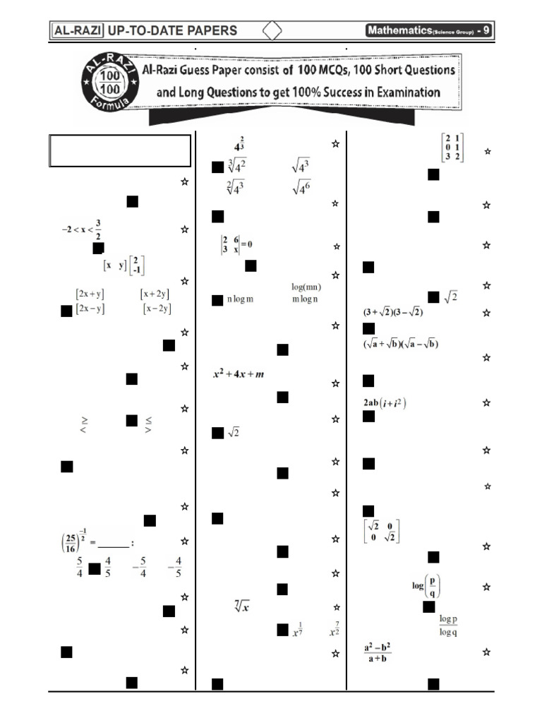 Al-Razi Guess Paper Mathematics 9th (EM) - 1 | PDF | Elementary ...