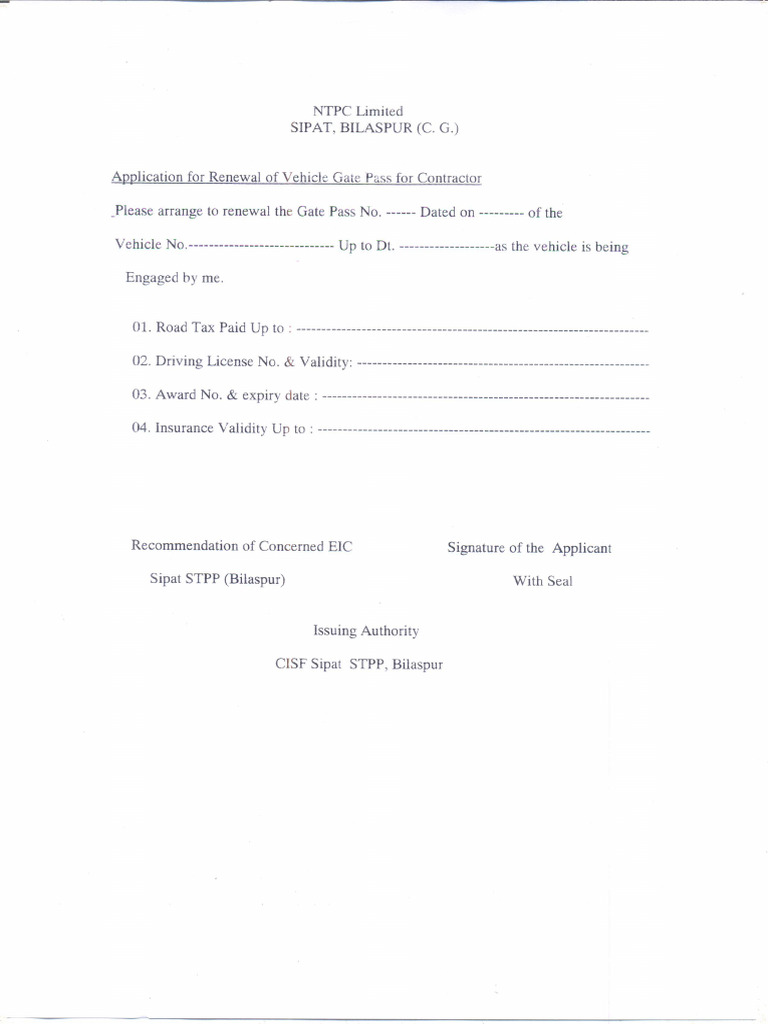 Vehicle Renewal Gate Pass | PDF