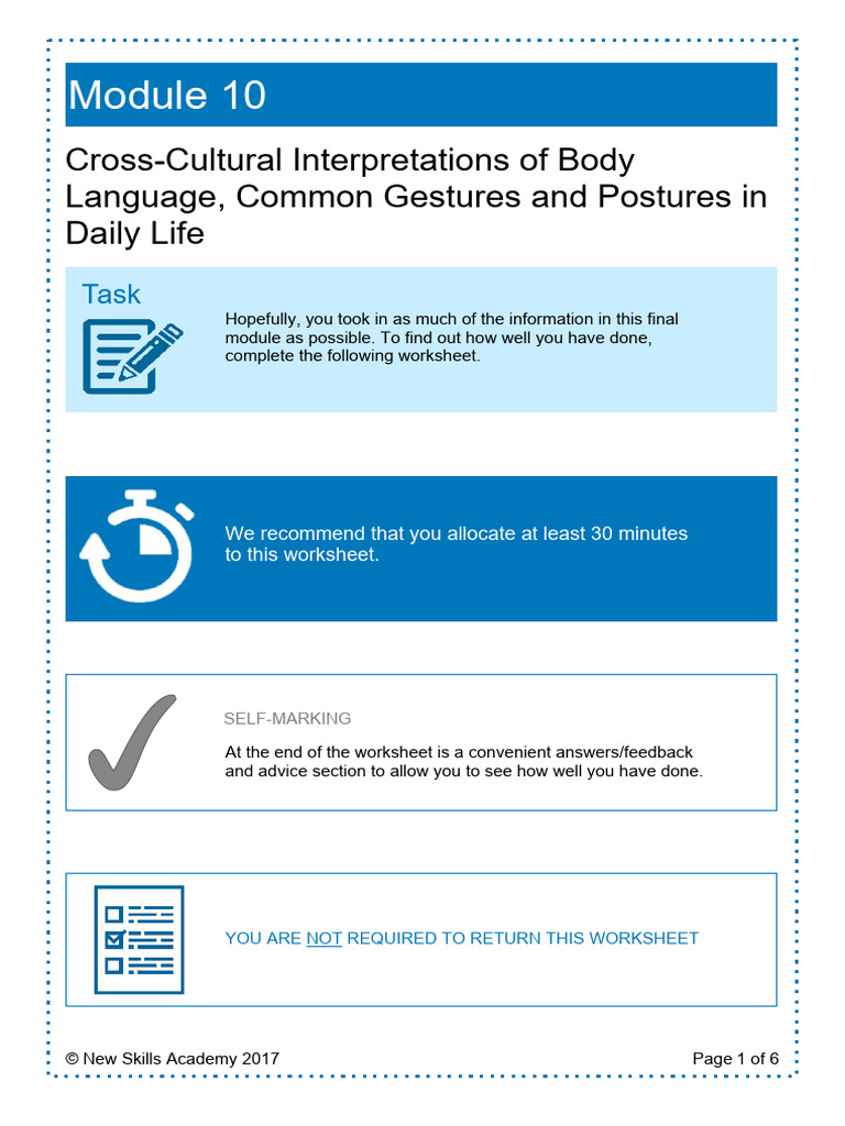 Body Language UK Worksheet Module 10 | PDF | Body Language | Nonverbal ...