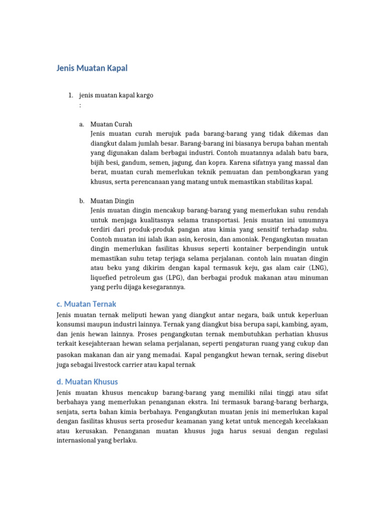 Jenis-Jenis Muatan Kapal dan Penanganannya | PDF