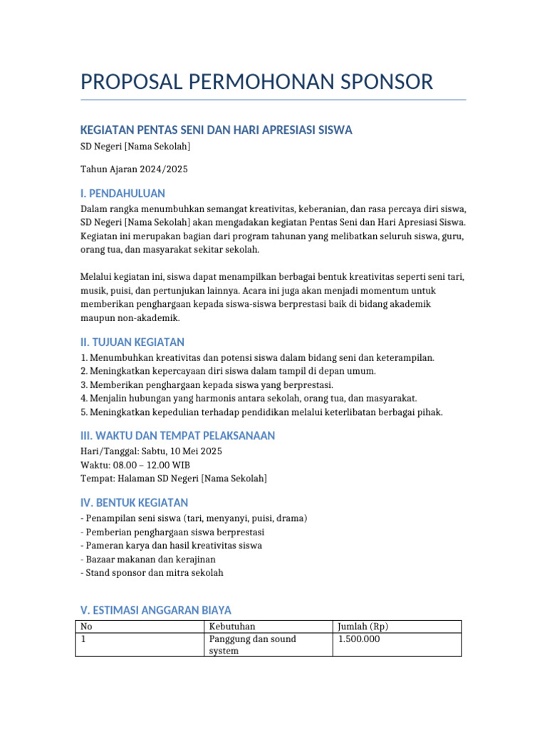 Proposal Sponsorship Pentas Seni Sekolah | PDF