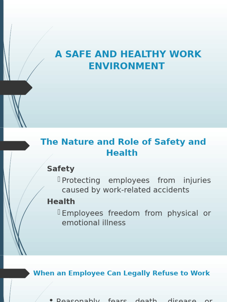 Safe and Healthy Work Environment Guide | PDF | Stress (Biology ...