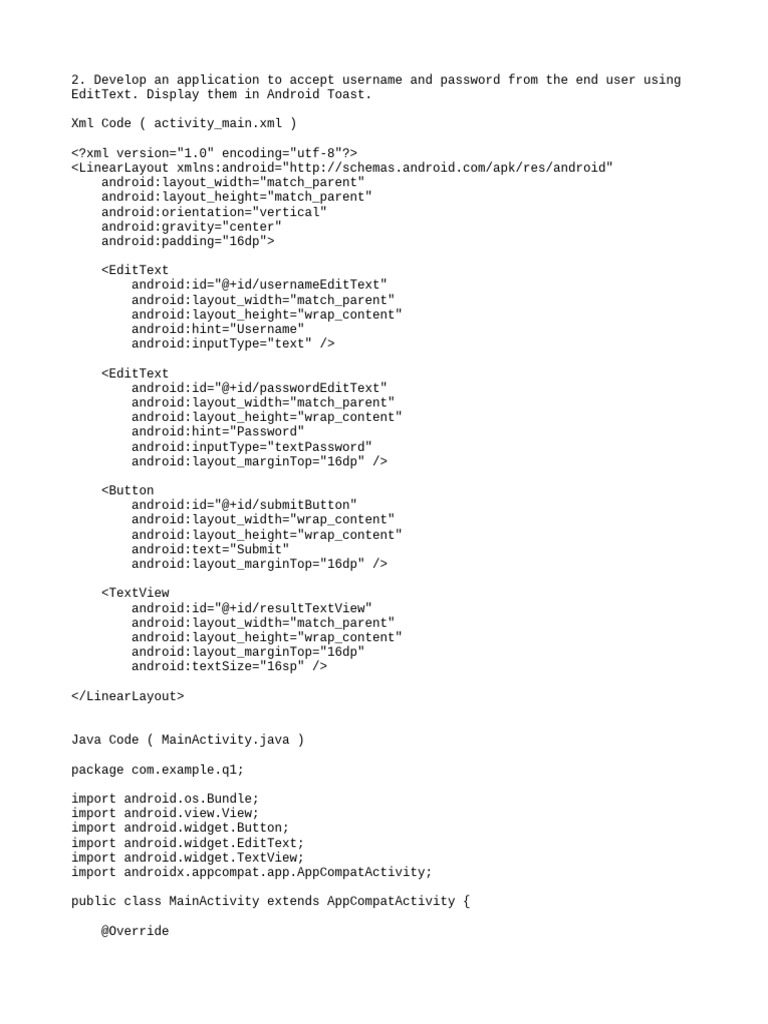 2. Develop an application to accept | PDF | Android (Operating System) | Software