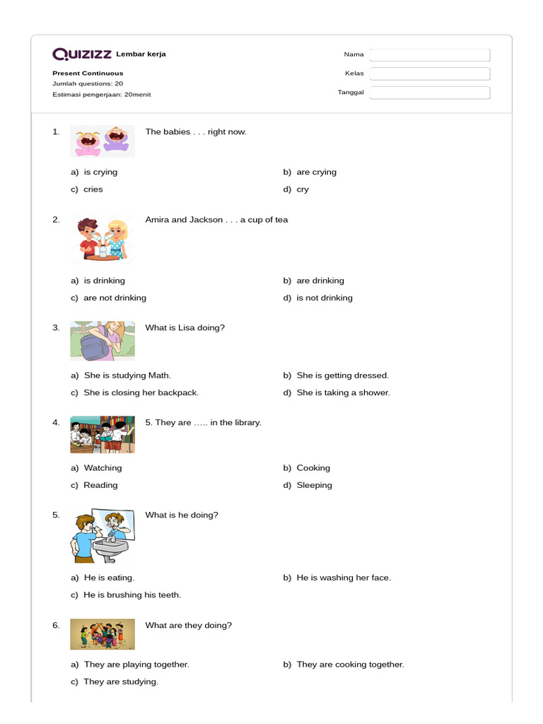 Present Continuous Tense Worksheet | PDF