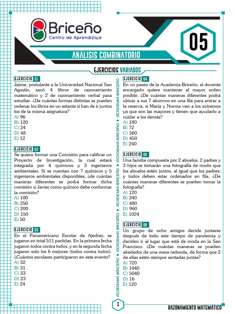Análisis Combinatorio - Departamento Raz Mat | PDF