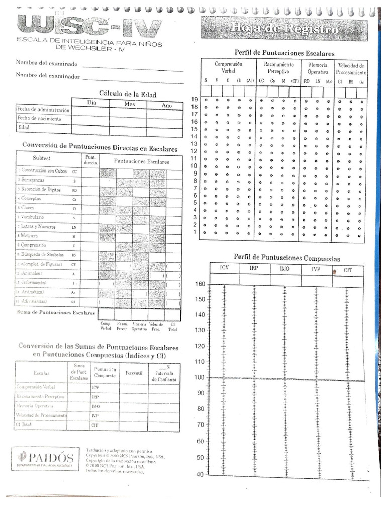 Protocolo WISC IV | PDF
