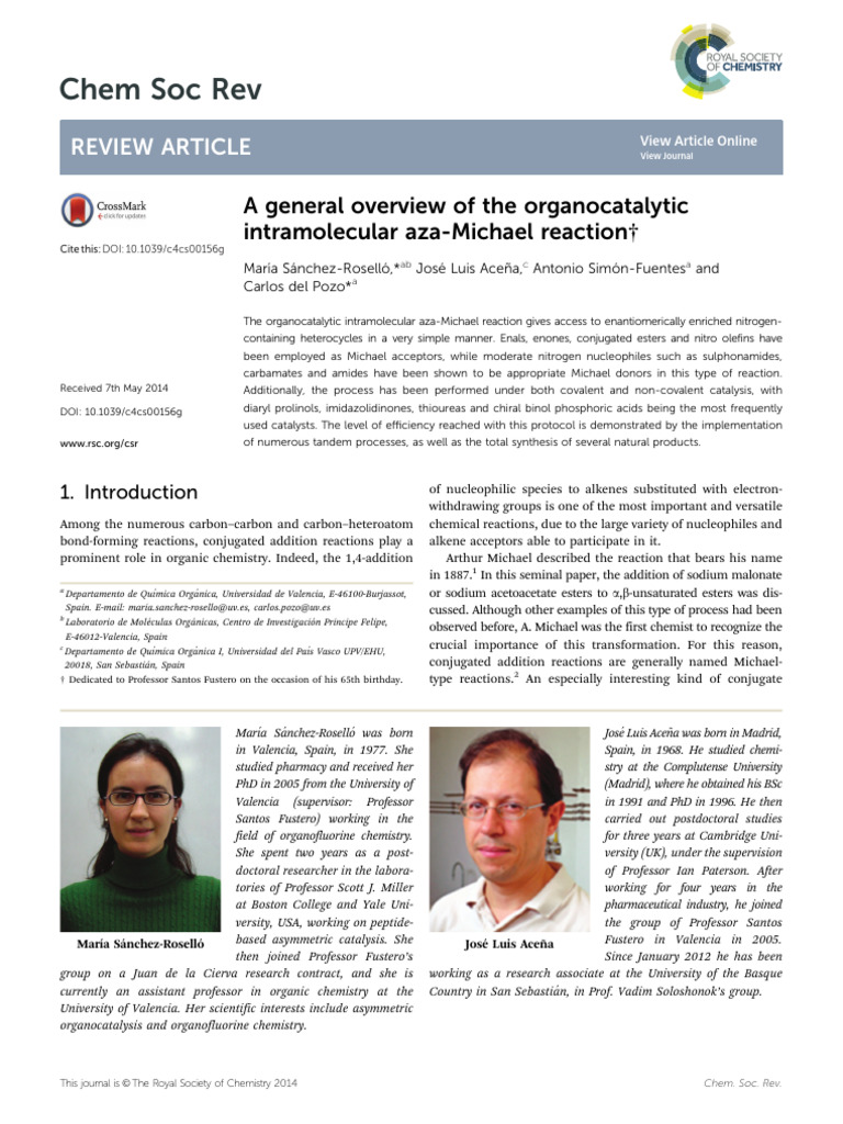 A General Overview of The Organocatalytic Intramolecular Aza-Michael ...